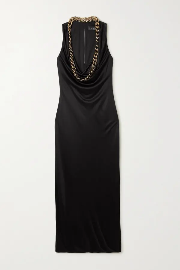 Buy Versace Cutout Chain-embellished Satin Maxi Dress - Black At 50% Off |  Editorialist