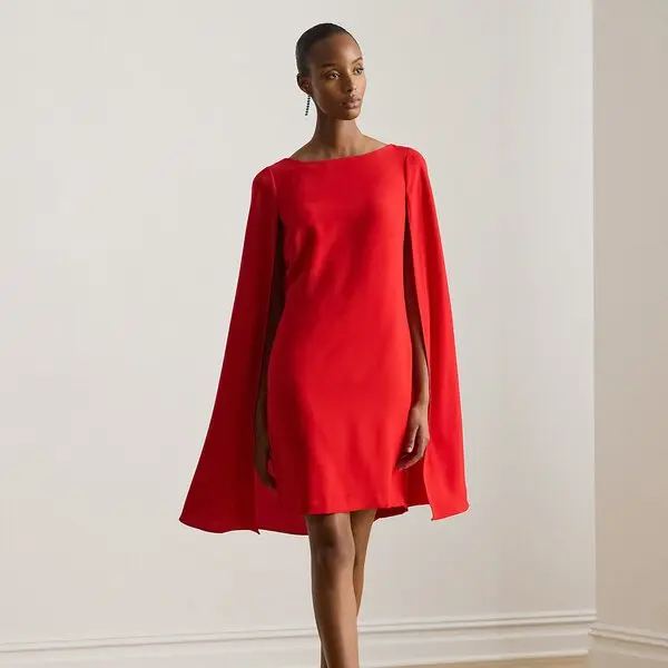 Ralph Lauren Cape Georgette Cocktail Dress - Cruise Red