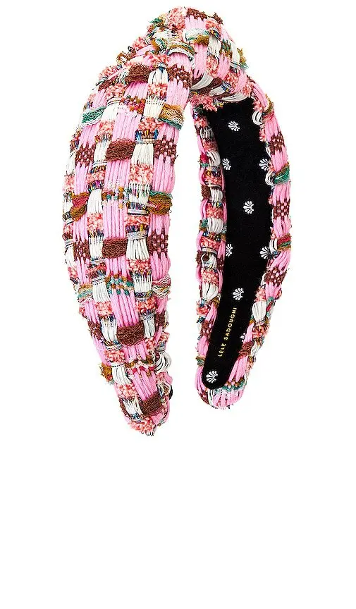 Lele Sadoughi Woven Pink and Cream Headband Lele Sadoughi Woven Studded Knotted Headband in Bubblegum  main image 4