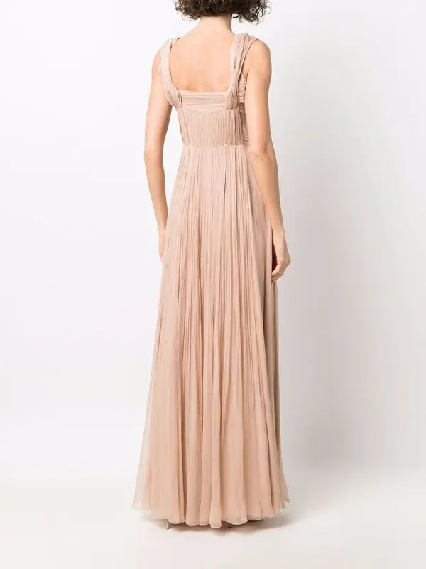 Alberta Ferretti Sleeveless Gathered V-neck Evening Dress