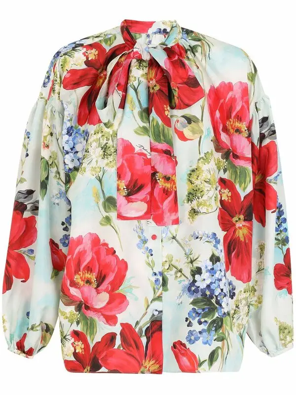 Dolce & Gabbana Floral-print Silk Shirt - Blue