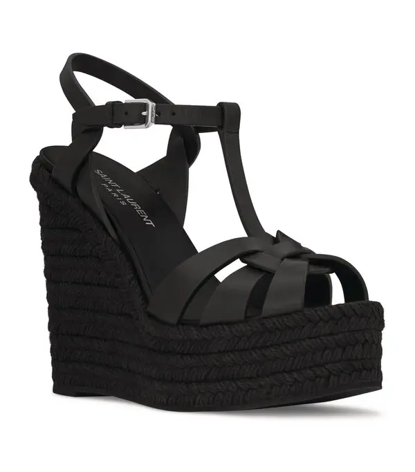 Saint Laurent Tribute Espadrille Wedge Heels - Black