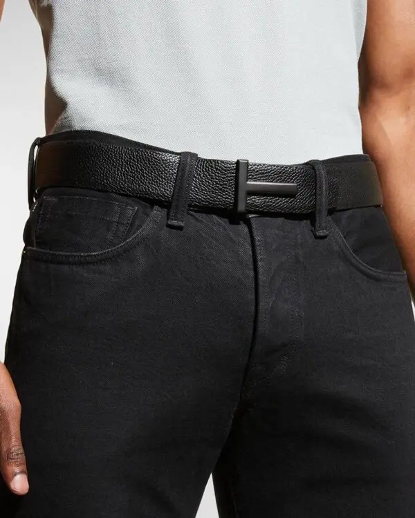TOM FORD Reversible T-buckle Leather Belt - Black