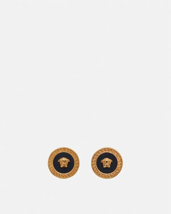 Versace Medusa Stud Earrings - Black+gold