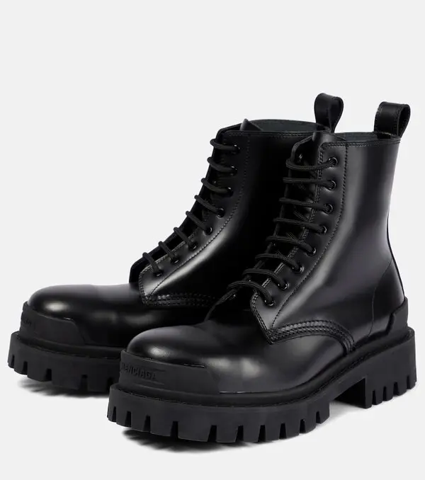 Balenciaga Strike Leather Ankle Boots - Black