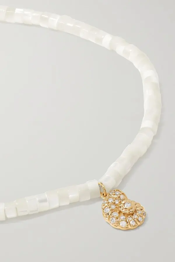 SYDNEY EVAN 14-karat Mother-of-pearl And Diamond Anklet