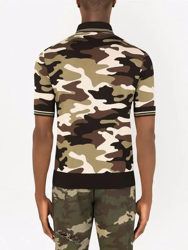 Dolce & Gabbana Camouflage-Pattern Silk Polo Shirt In Green - 55