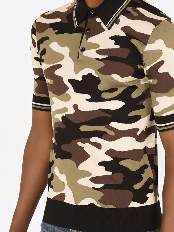 Dolce & Gabbana Camouflage-Pattern Silk Polo Shirt In Green - 55