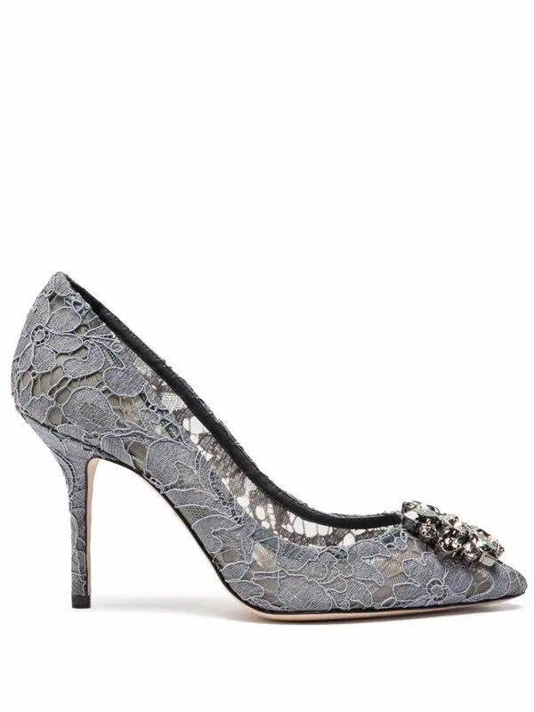 Dolce & Gabbana Bellucci Lace Pumps With Brooch - Grey