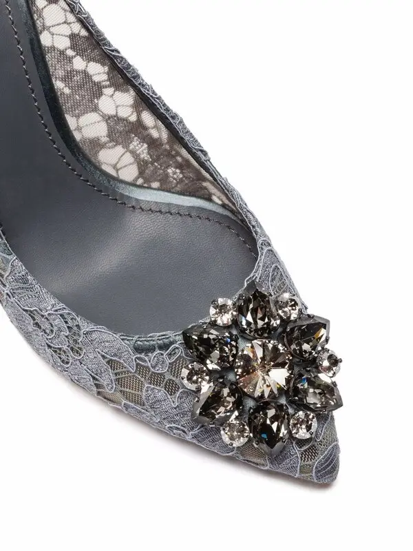 Dolce & Gabbana Bellucci Lace Pumps With Brooch - Grey