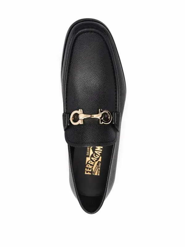 FERRAGAMO Gancini-plaque Leather Loafers - Black