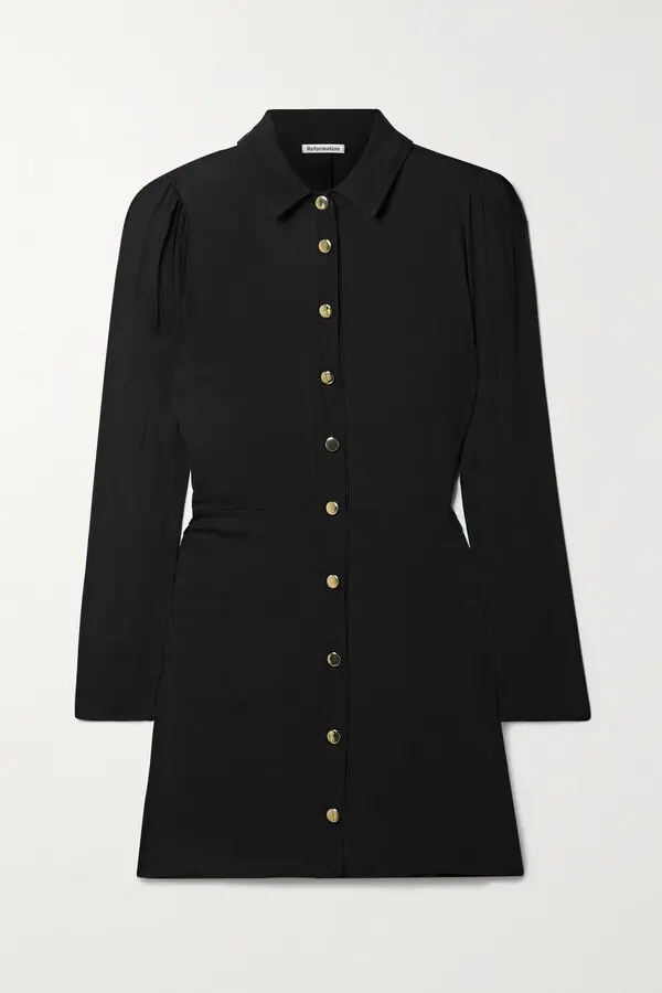 REFORMATION Net Sustain Hugh Crepe Mini Shirt Dress