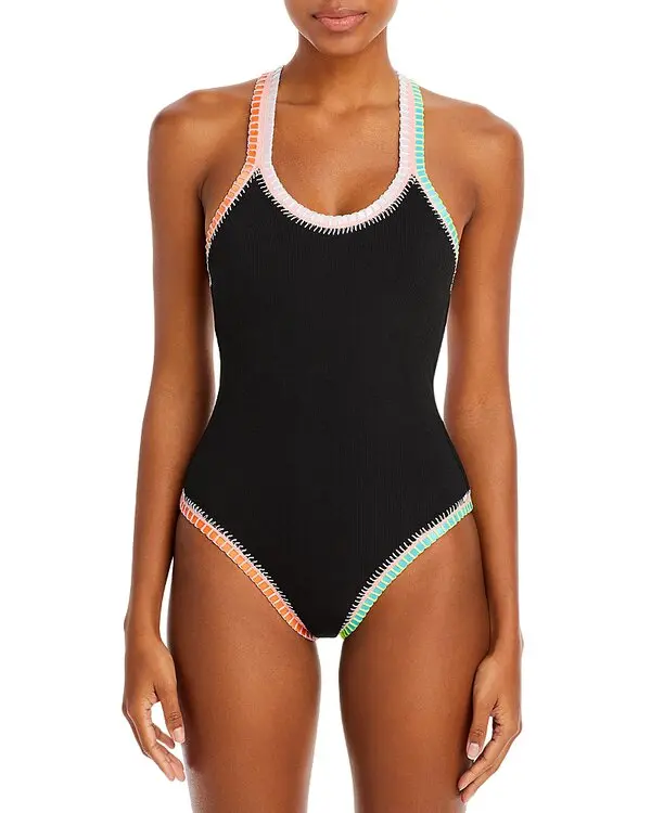 PLATINUM INSPIRED BY SOLANGE FERRARINI Crochet Trim One Piece Swimsuit - Black Pear