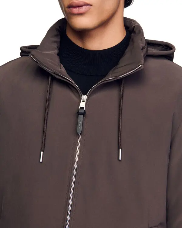 Sandro Hooded Zip-front Tech Jacket - Chocolate