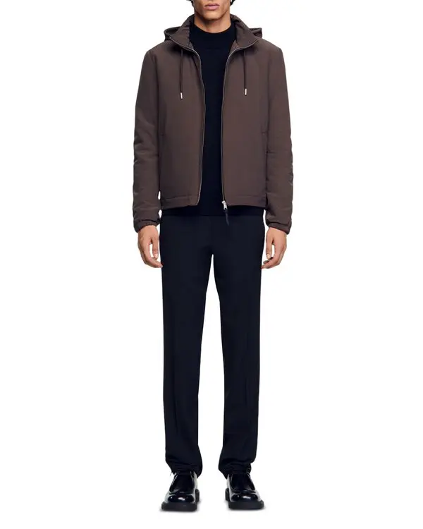 Sandro Hooded Zip-front Tech Jacket - Chocolate