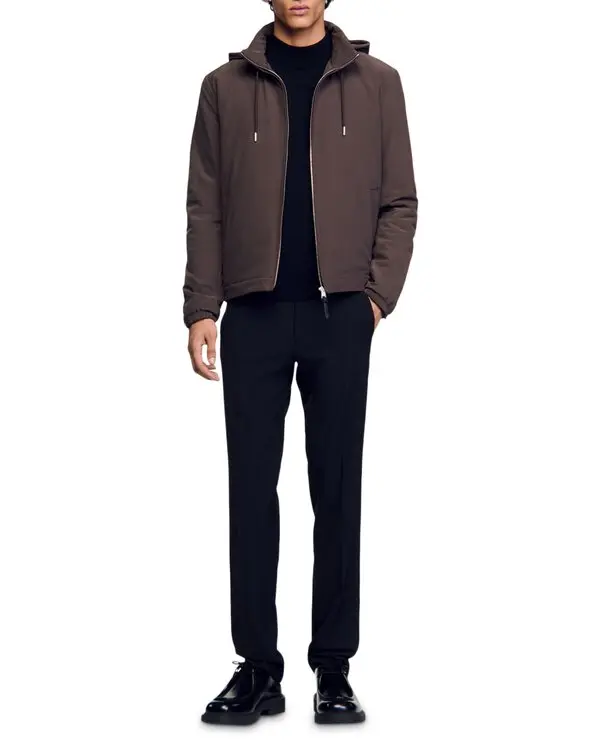 Sandro Hooded Zip-front Tech Jacket - Chocolate