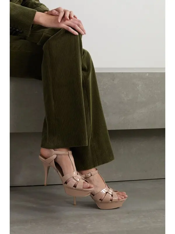 Saint Laurent Tribute Woven Patent-leather Platform Sandals - Neutrals