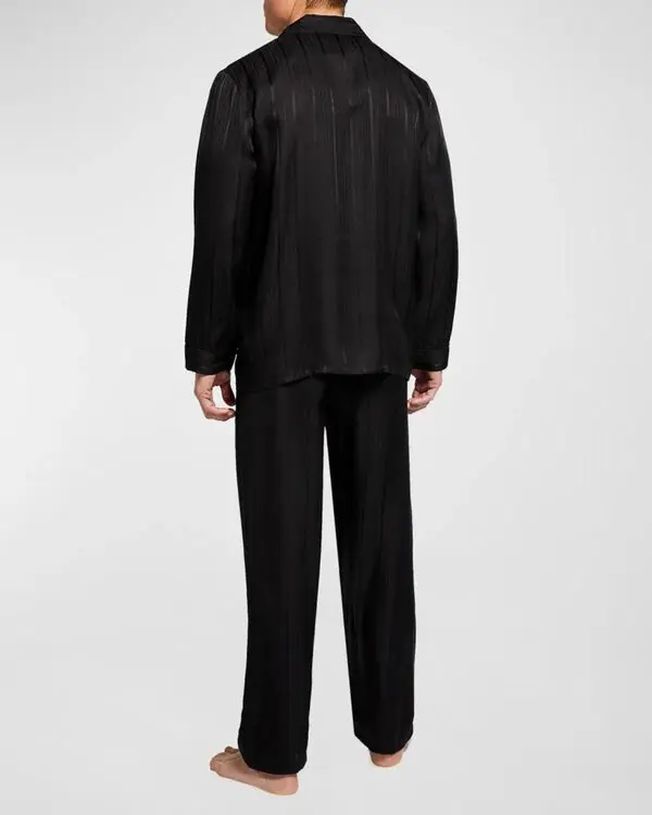 Majestic International Apos;s Herringbone Striped Silk Pajama Set - Night