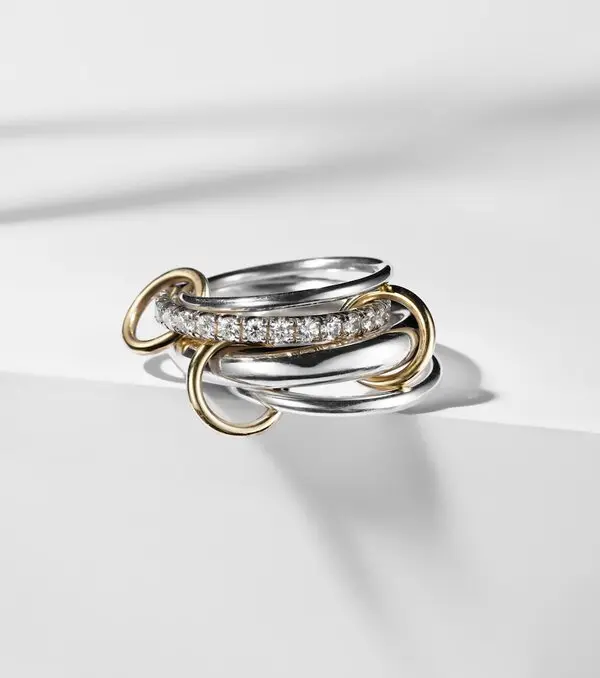SPINELLI KILCOLLIN Luna 18kt And Sterling Silver Linked Rings With Diamonds