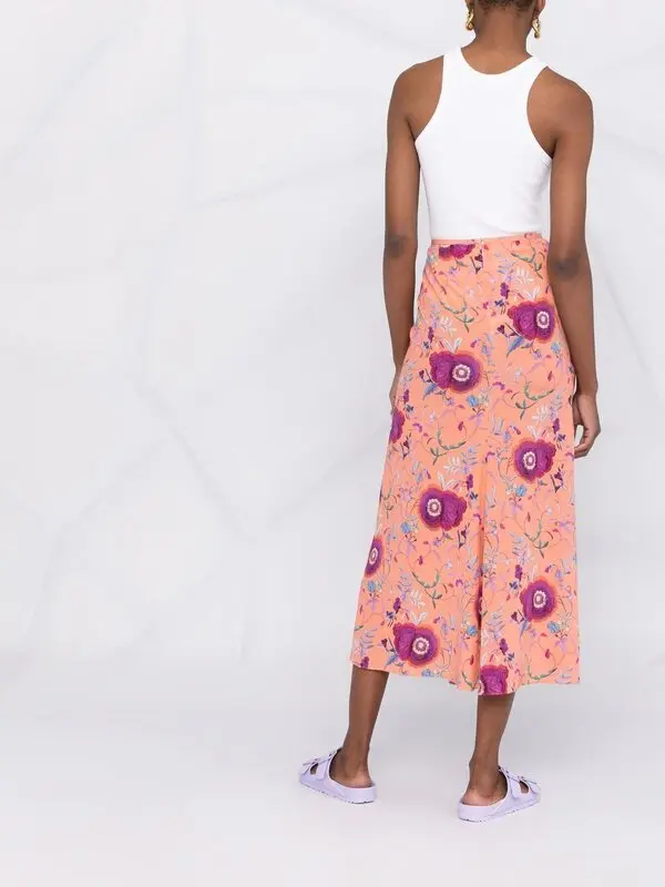 Isabel Marant Rosilia Floral Midi Skirt In Orange - 50% Off