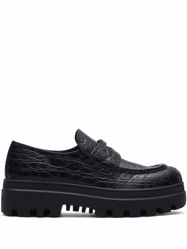 Car Shoe Crocodile Effect Moccasins - Black
