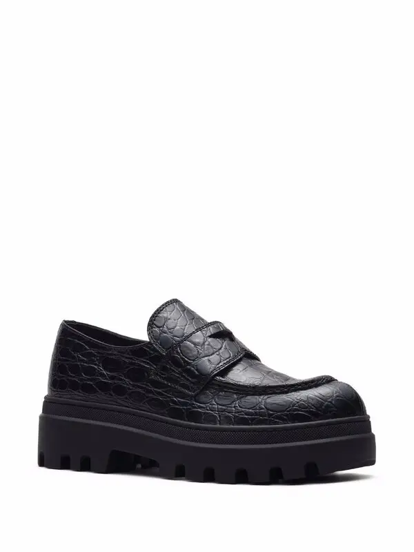 Car Shoe Crocodile Effect Moccasins - Black