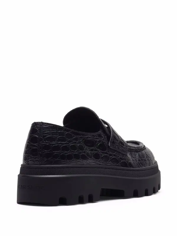 Car Shoe Crocodile Effect Moccasins - Black