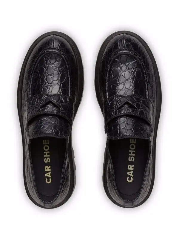 Car Shoe Crocodile Effect Moccasins - Black