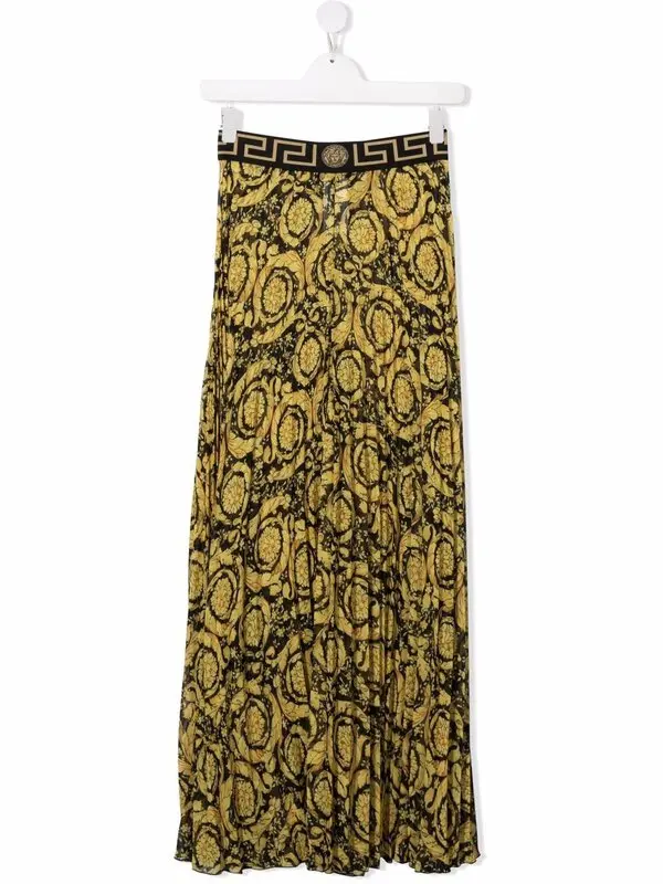 Versace Floral Baroque-print Pleated Maxi Skirt - Black