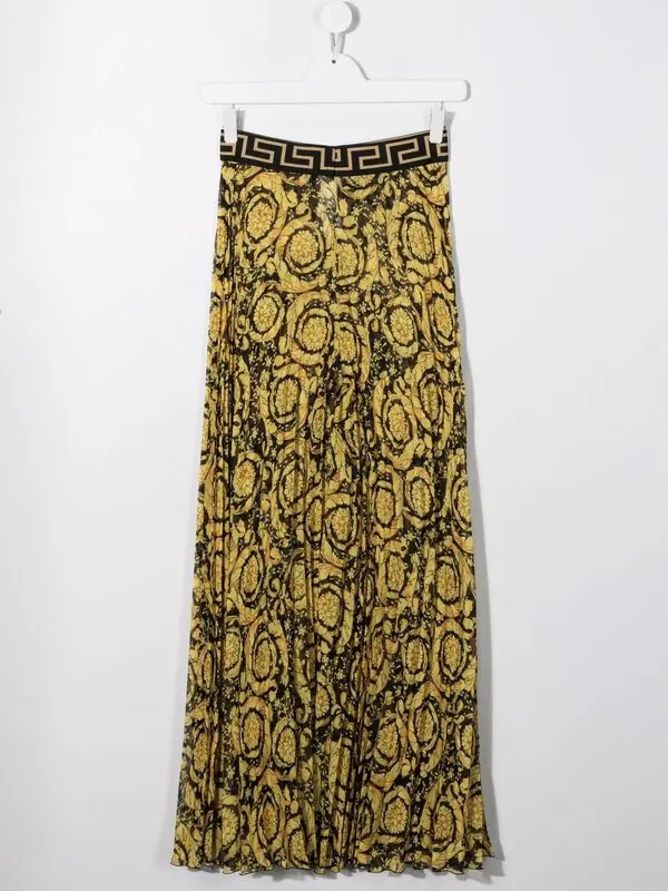 Versace Floral Baroque-print Pleated Maxi Skirt