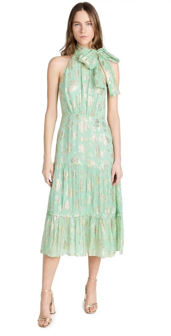 Rixo Valerie Dress In Lily Metallic Mint - 50% Off | Editorialist