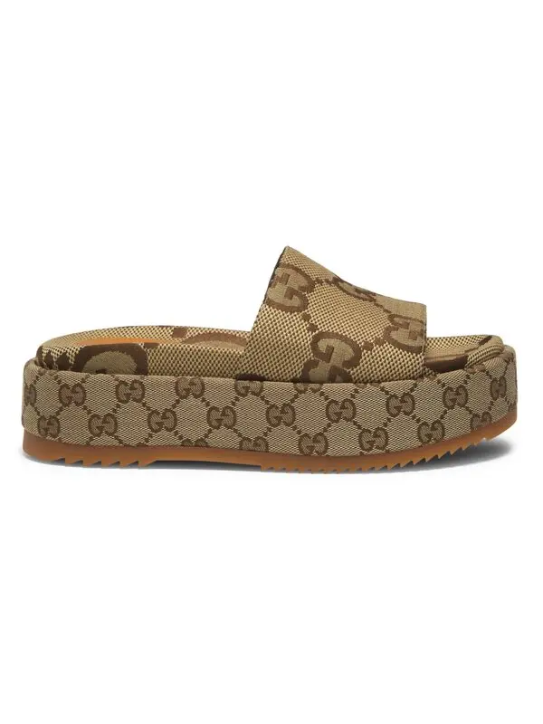Gucci Angelina Maxi Gg Slide Sandals - Camel Ebony