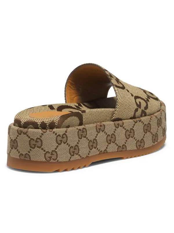 Gucci Angelina Maxi Gg Slide Sandals - Camel Ebony