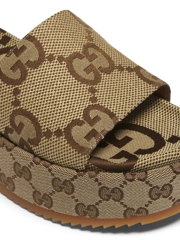 Gucci Angelina Maxi Gg Slide Sandals - Camel Ebony
