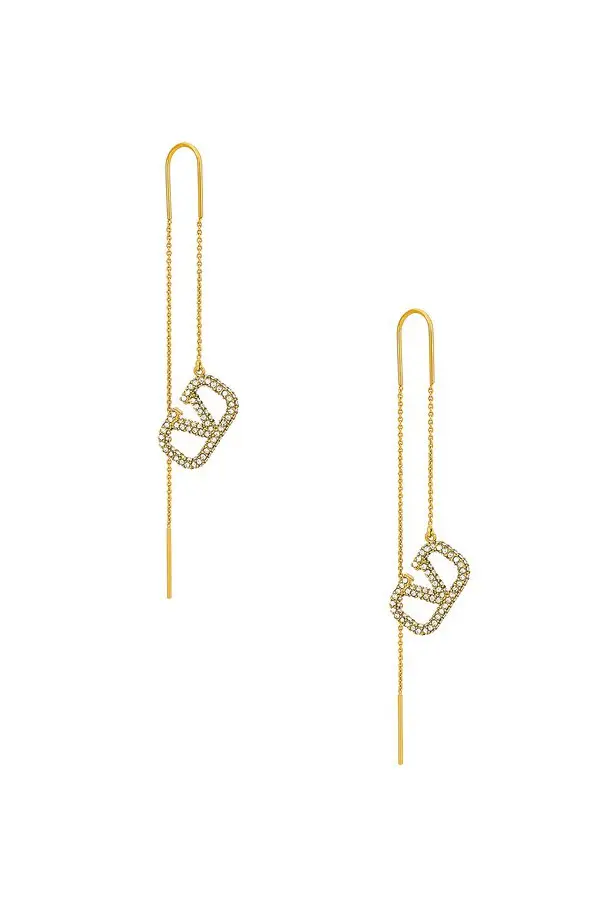 Valentino Garavani V Logo Signature Drop Earrings - Oro & Crystal Silver Shade