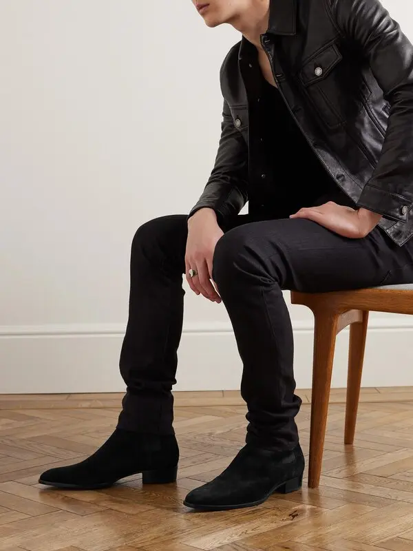 Saint Laurent Wyatt Suede Chelsea Boots - Black