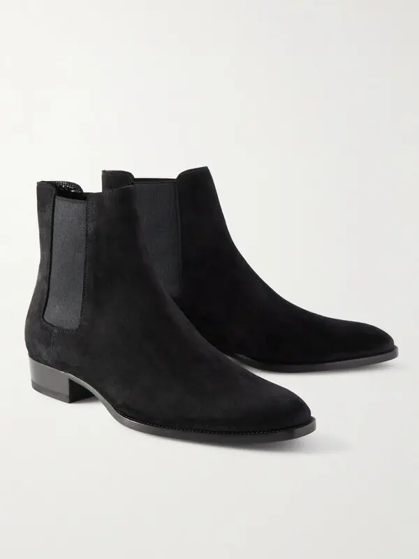 Saint Laurent Wyatt Suede Chelsea Boots - Black
