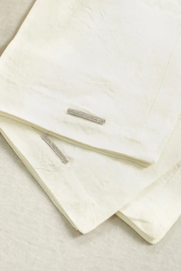 Brunello Cucinelli Set Of Four Bead-embellished Linen Napkins - Cream