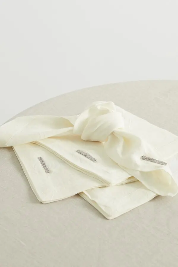 Brunello Cucinelli Set Of Four Bead-embellished Linen Napkins