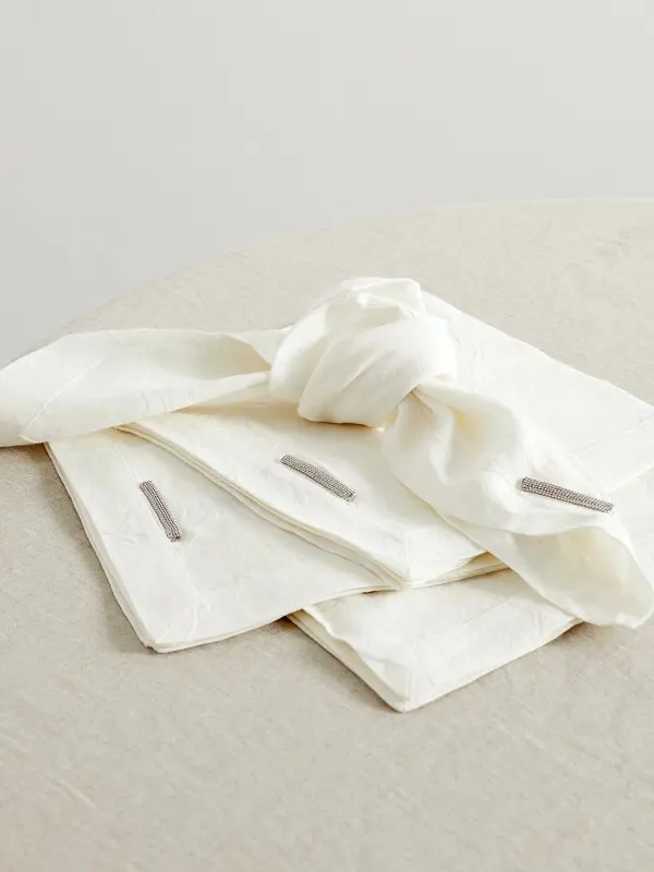 Brunello Cucinelli Set Of Four Bead-embellished Linen Napkins - Neutrals