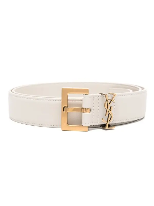 Saint Laurent Cassandre Leather Belt - Neutrals