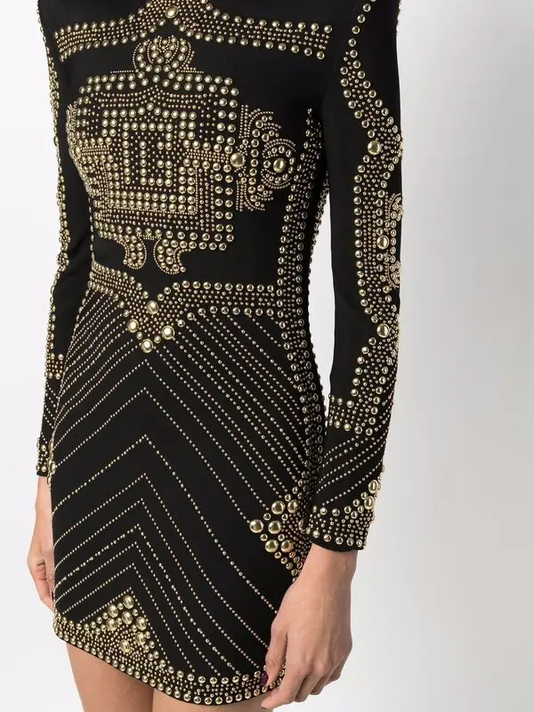 Balmain Stud-Embellished Long-Sleeve Dress In Black - 20% Off | Editorialist