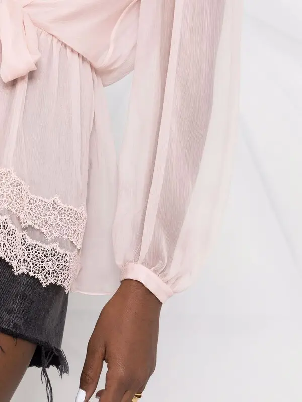 Alberta Ferretti Silk Wrap Blouse With Lace Trim