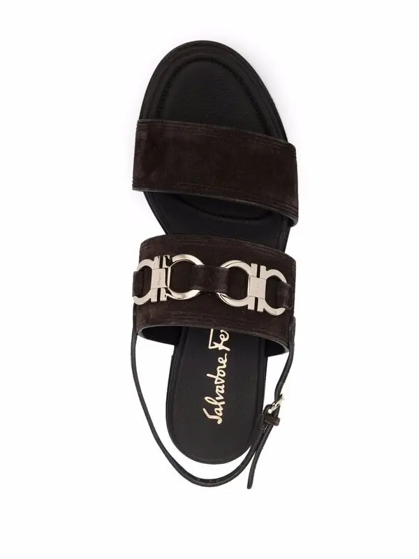 FERRAGAMO Gancini Plaque Suede Sandals - Brown