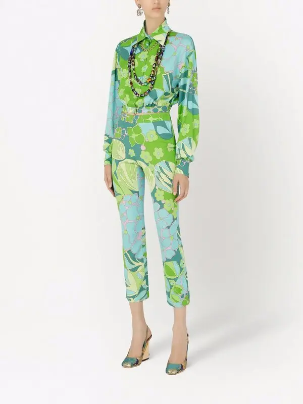 Dolce & Gabbana Floral-print Cropped Silk Shirt