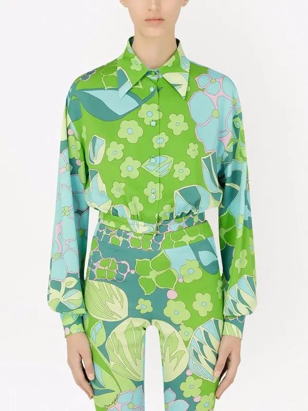 Dolce & Gabbana Floral-print Cropped Silk Shirt