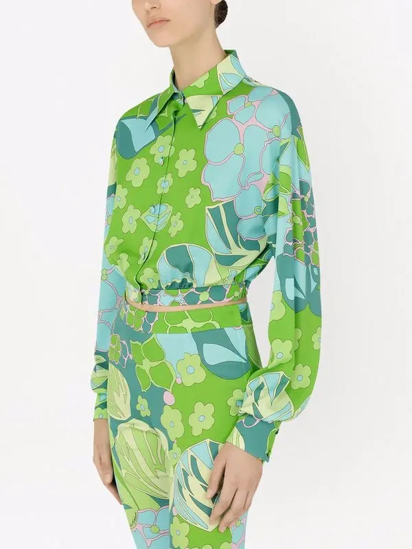 Dolce & Gabbana Floral-print Cropped Silk Shirt