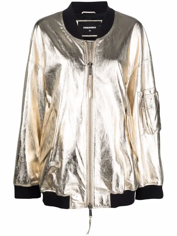 Dsquared2 Oversized Metallic Bomber Jacket - Yellow