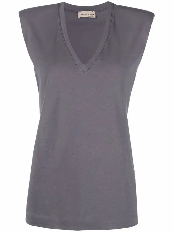 BLANCA VITA Sleeveless V-neck Top - Grey