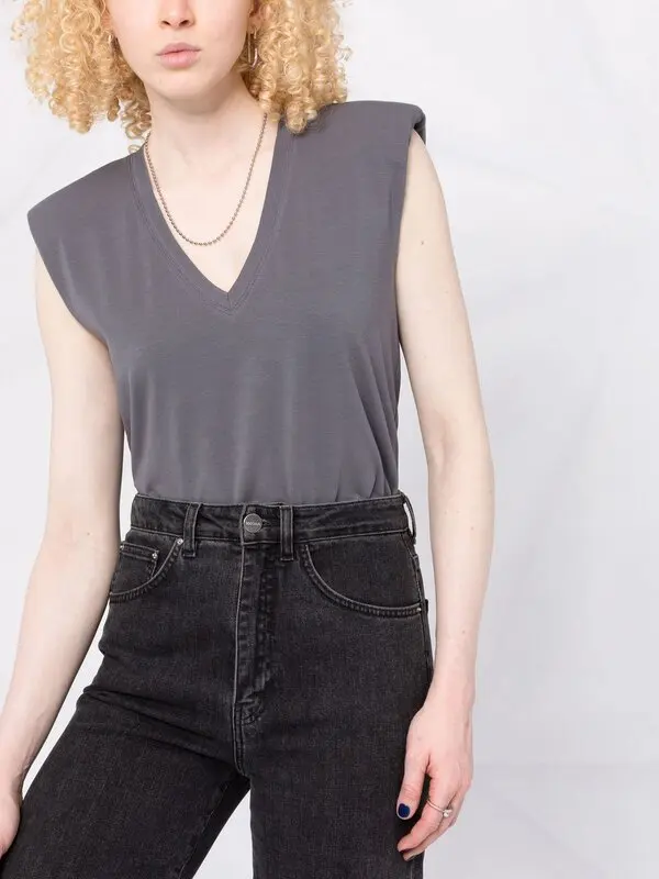 BLANCA VITA Sleeveless V-neck Top - Grey